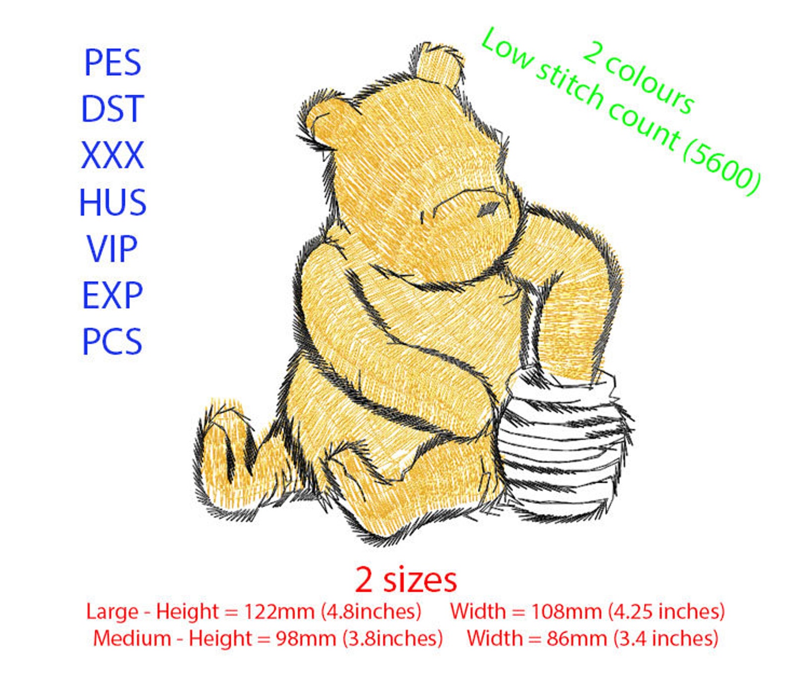 Classic Pooh Embroidery Design Classic Pooh Bear With Honey | Etsy