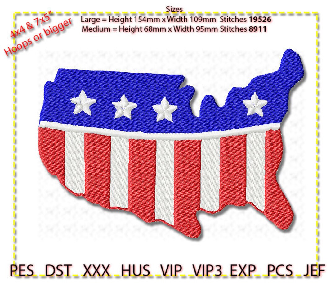 US Map Flag Embroidery Design, Motto Machine Embroidery, 3 Colour ...