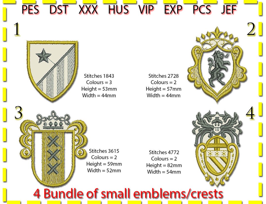 Crests Emblem Bundle 5 Embroidery Design, Machine Embroidery, 1 to 3 ...