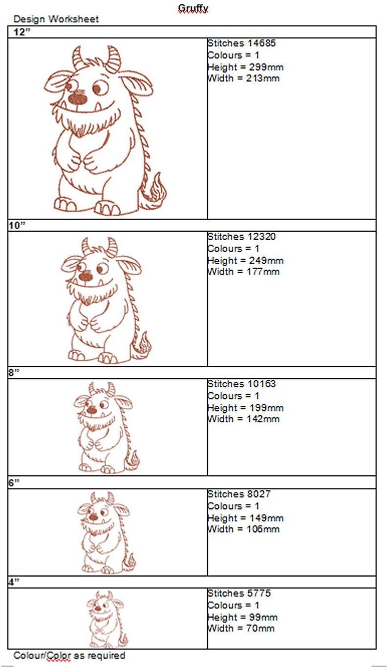 Gruffy Machine Embroidery, Line Art. 1 Colour. Bean Stitch (backstitch ...