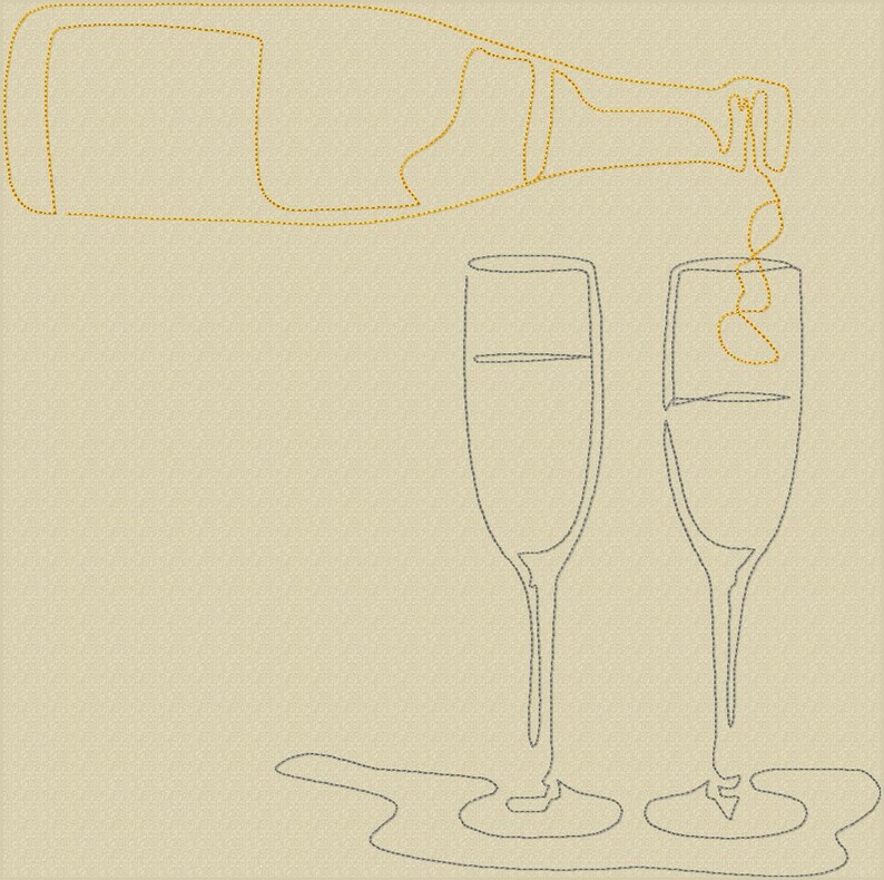 Champagne Embroidery Design: Line Art, Low Stitch (3-12 Inch) - Etsy