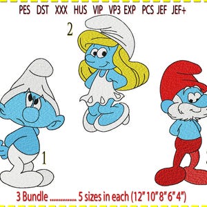 Smurfs Embroidery Design Bundle, Machine Embroidery, 5 Sizes. 3 Designs ...