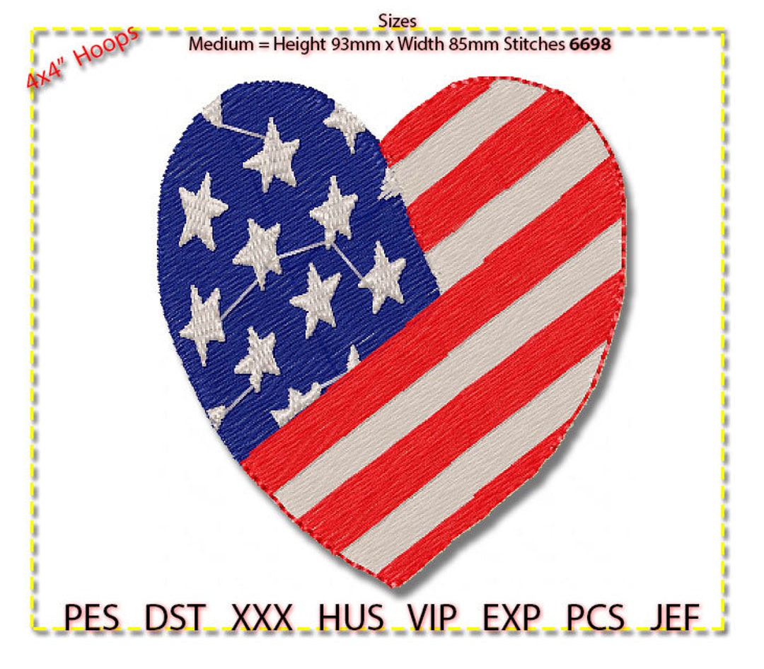 US Heart Flag Embroidery Design, Motto Machine Embroidery, 3 Colour ...