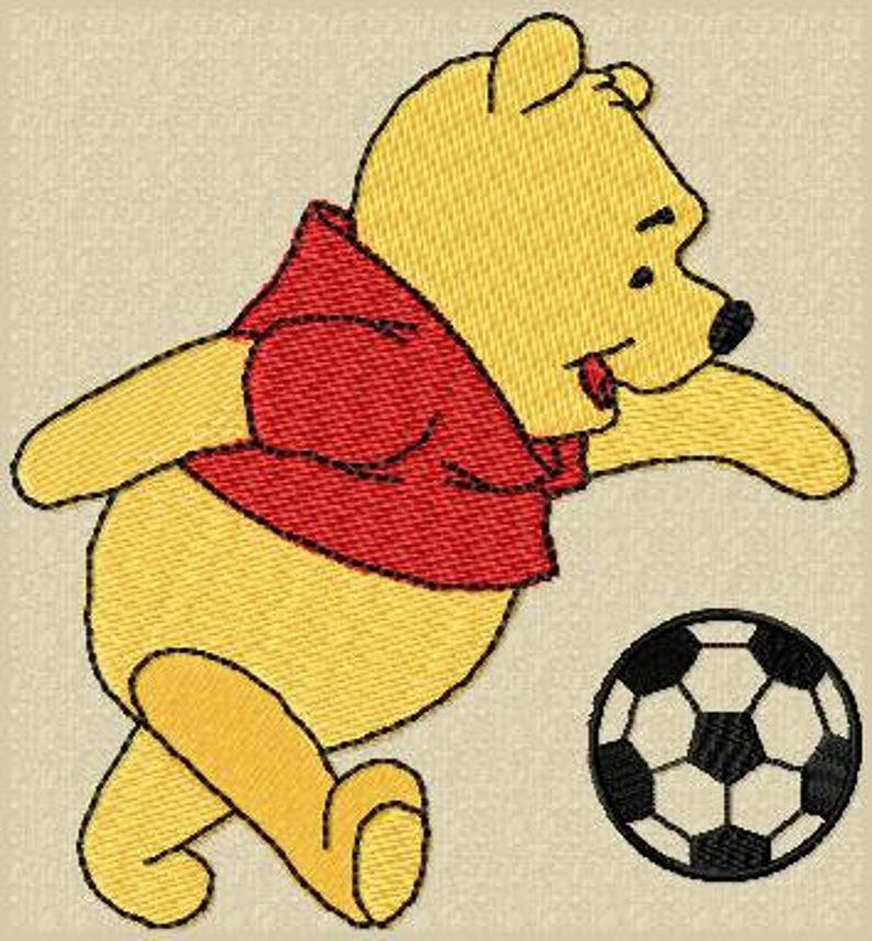 Football Pooh Embroidery Design: Winnie Machine Embroidery (3 Colour ...