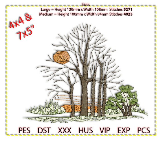Tree Scene Embroidery Design Machine Embroidery Low Stitch - Etsy
