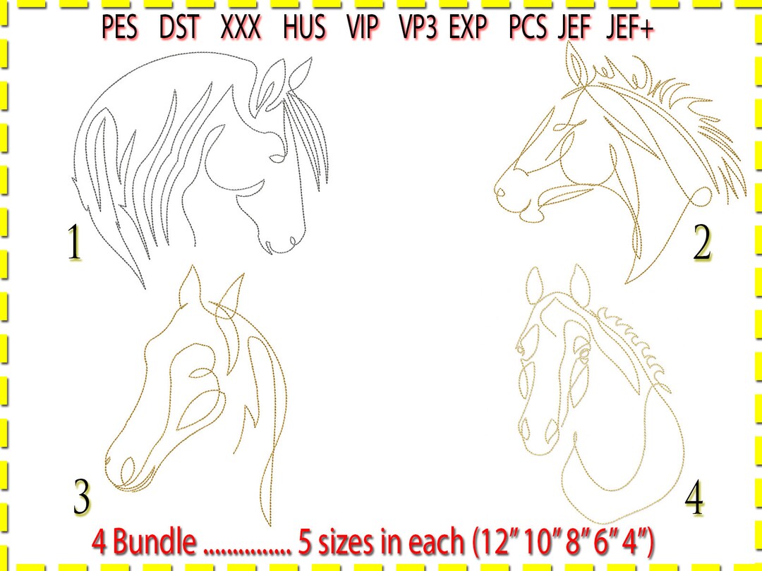 Horse One Line Art Embroidery Design Bundle: Low Stitch (4"-12") - Etsy