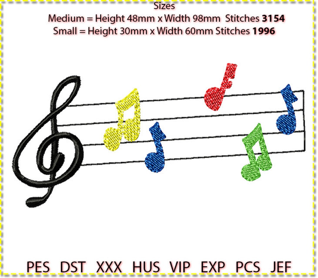 Music Notes Embroidery Design, Motto Machine Embroidery, 2 Sizes. Low ...