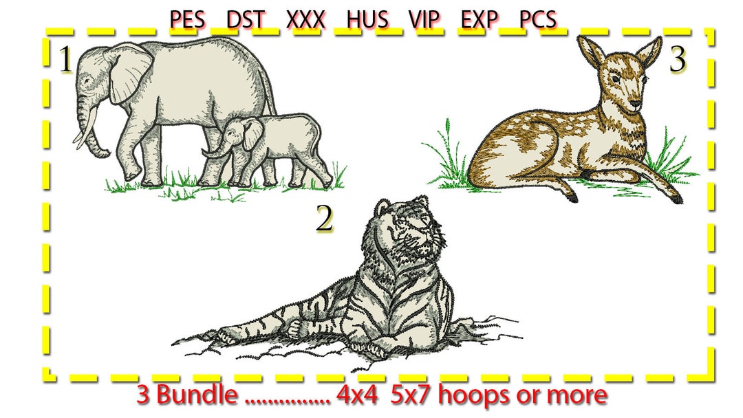 Animal Bundle 3 for Machine Embroidery. Embroidery File. 3 Different ...
