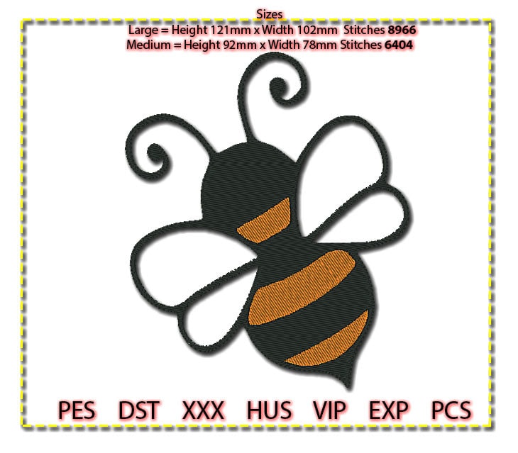 Bee Embroidery Design, Machine Embroidery. 2 Colour. 4x4 and 5x7 Hoop ...