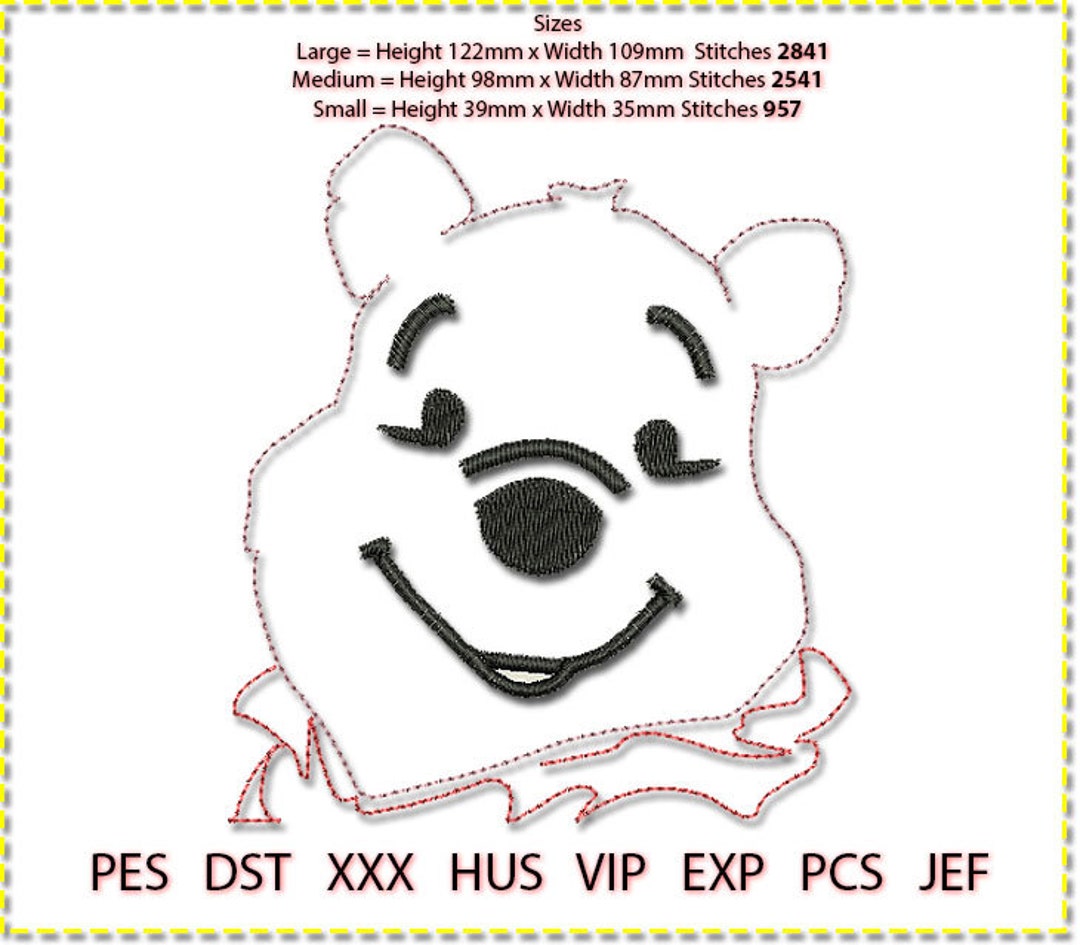 Pooh Embroidery Design, Pooh Bear Machine Embroidery, Winnie. 3 Colour ...