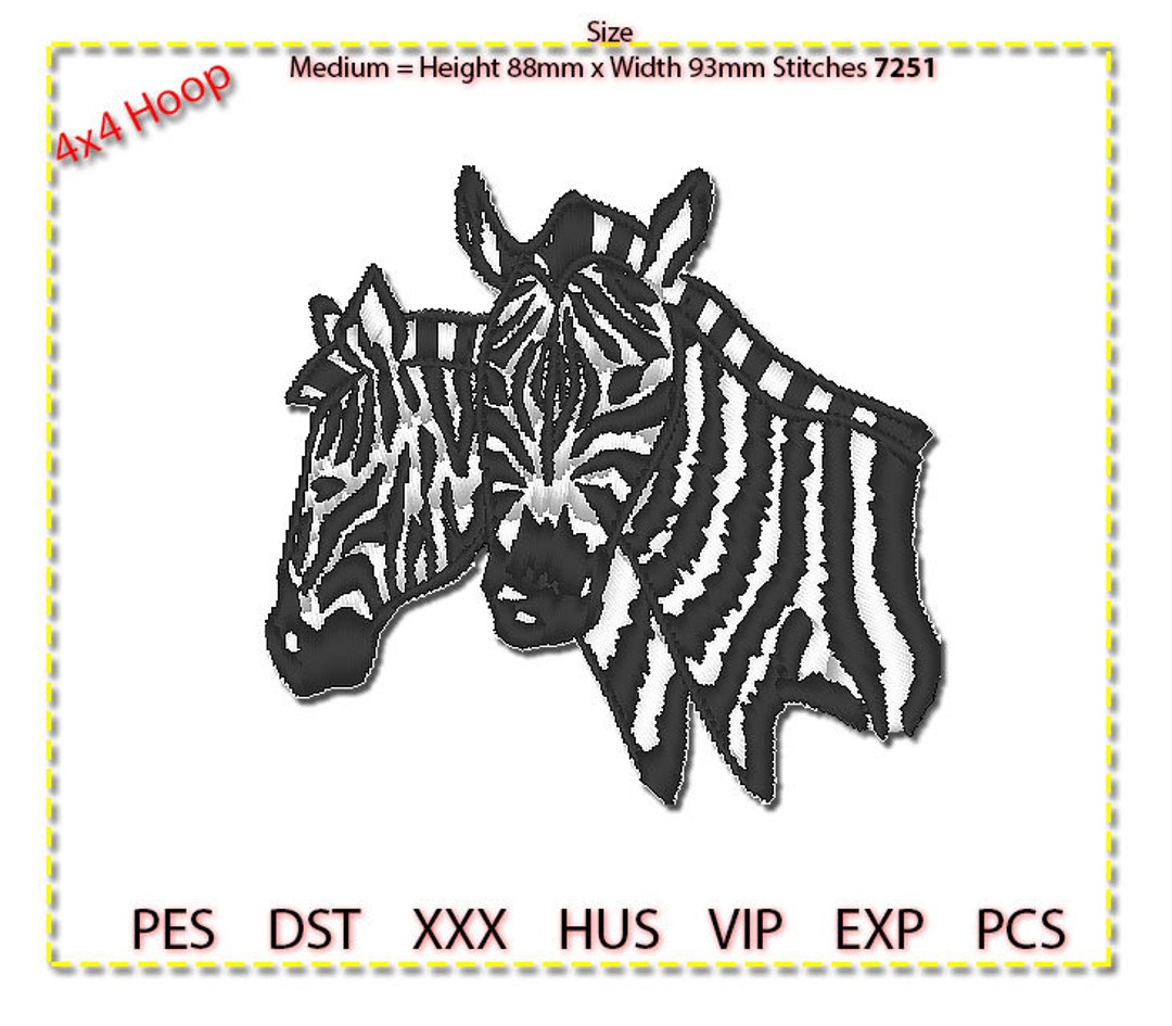 Zebra Heads Embroidery Design, Machine Embroidery, Low Stitch Count. 2 ...
