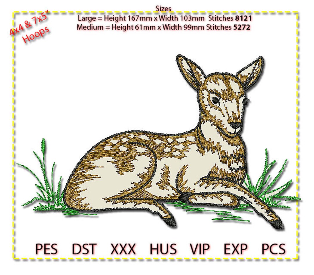Fawn Embroidery Design, Machine Embroidery, 3 Colour. - Etsy