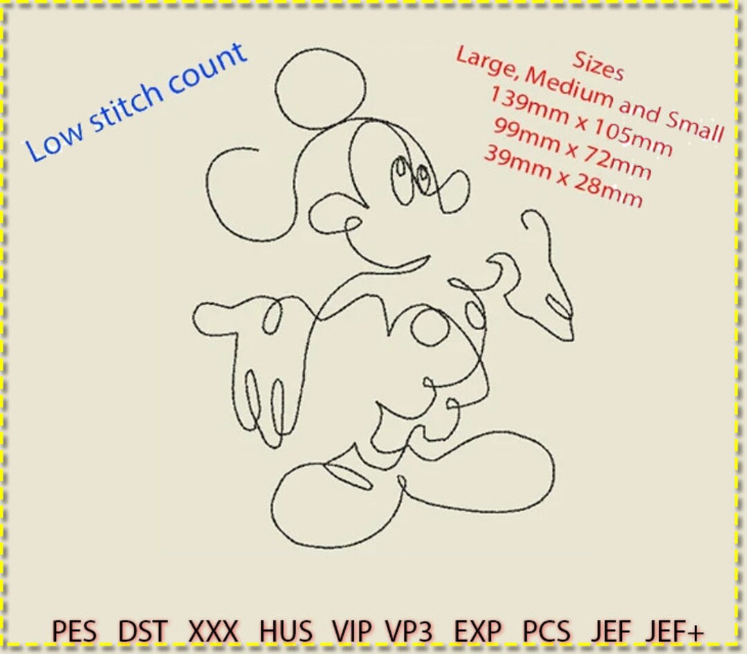Mickey Embroidery Design, Mickey Mouse Machine Embroidery, Line Art ...