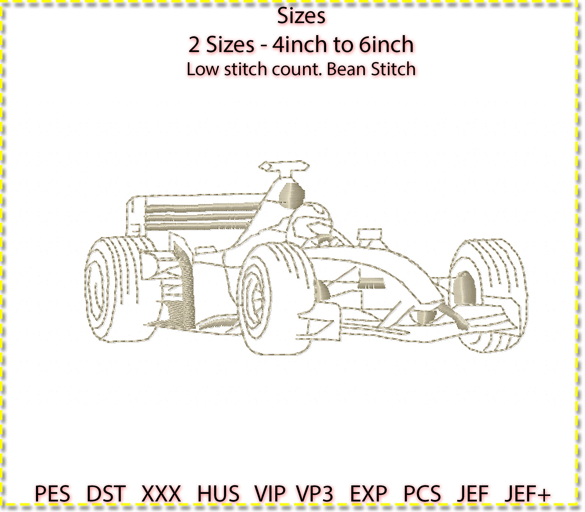 Racing Car Line Art Machine Embroidery Design (4-6 Inch) - Etsy