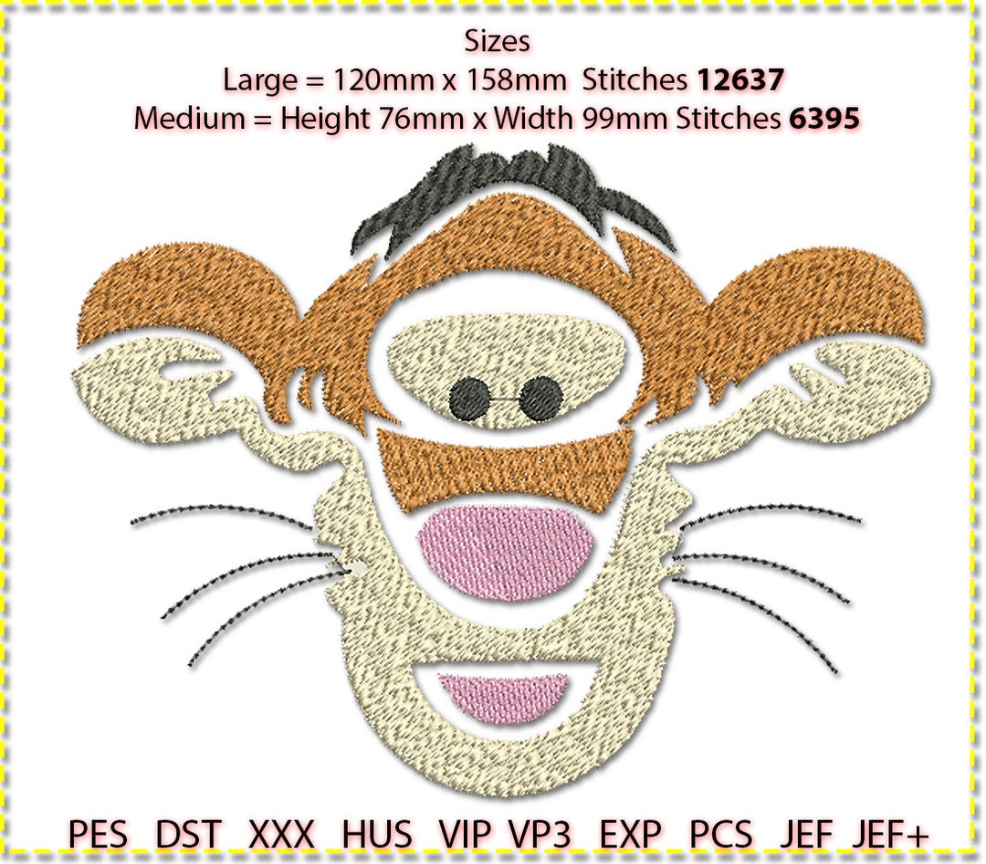 Tigger Face Embroidery Design, Machine Embroidery, 4 Colour. 2 Sizes - Etsy
