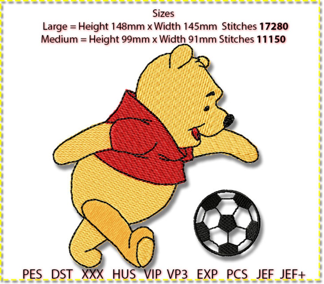 Football Pooh Embroidery Design: Winnie Machine Embroidery (3 Colour ...