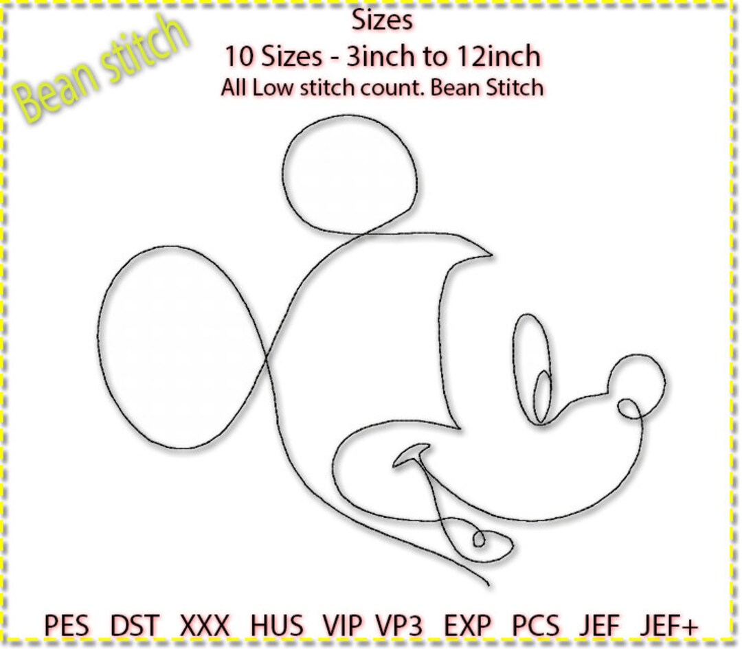 Mickey Embroidery Design, Mickey Mouse Machine Embroidery, Line Art ...