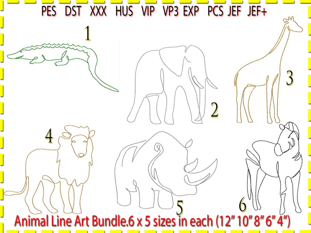 Jungle Animal Line Art Embroidery Design Bundle (digital Download) - Etsy