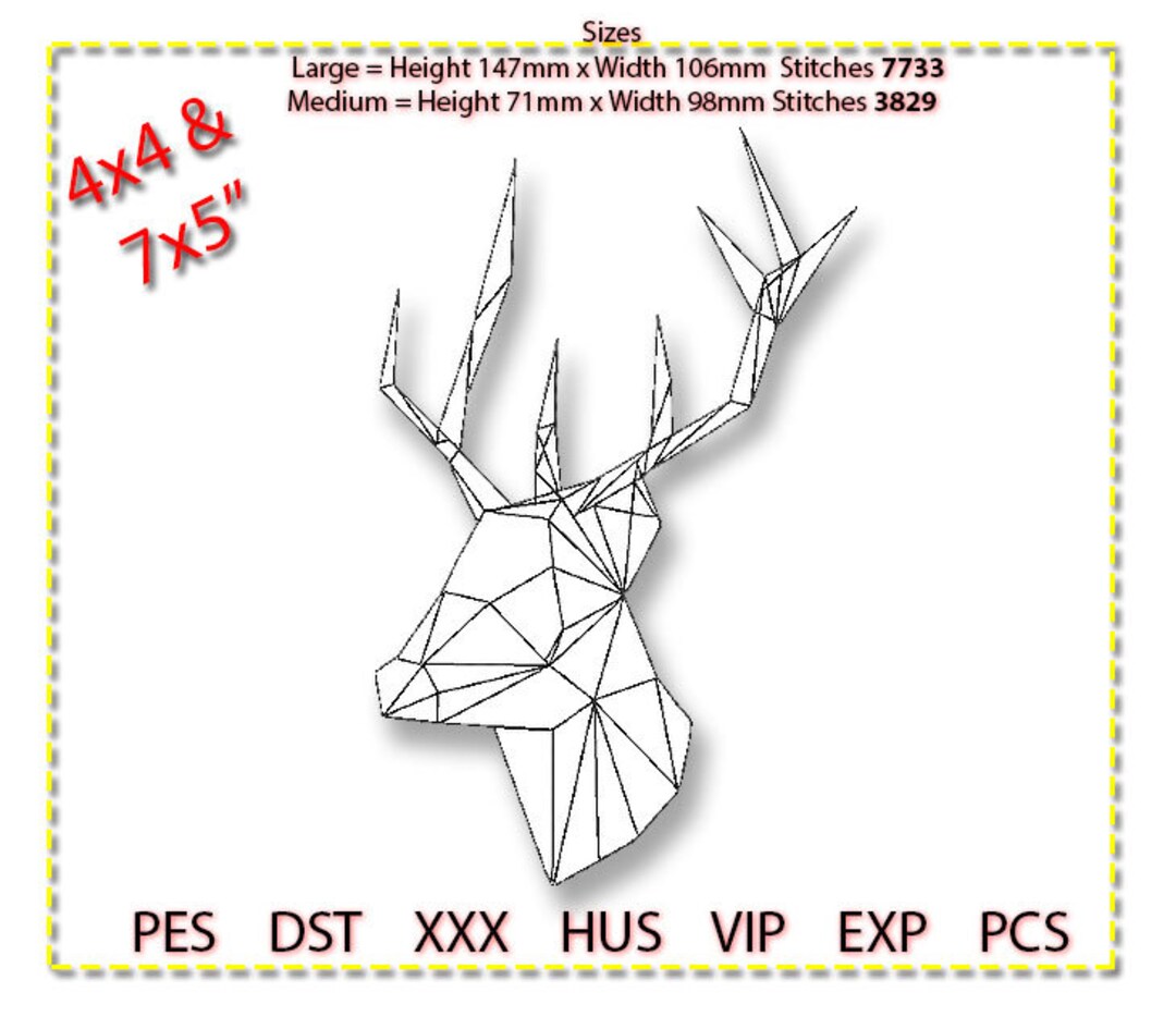 Stag Embroidery Design, Machine Embroidery, Low Stitch Count. 1 Colour ...