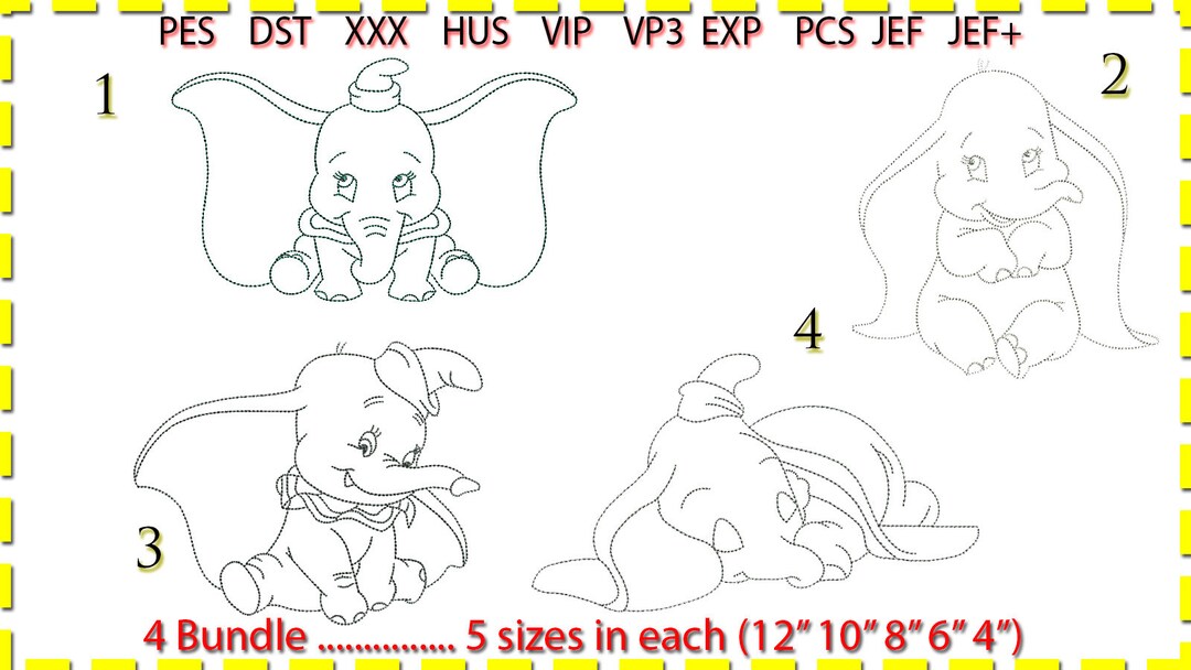 Dumbo Outline Embroidery Design: Low Stitch Count Bundle (digital ...