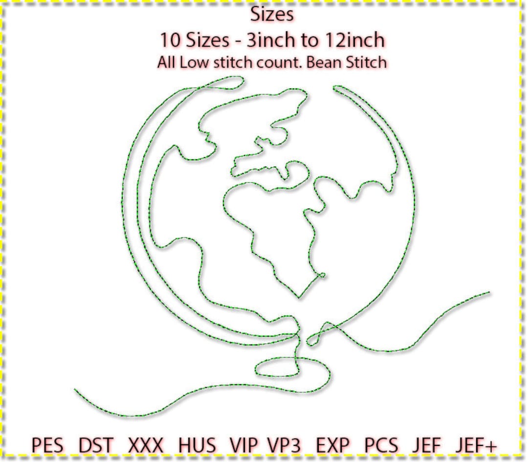 The World. Globe Embroidery Design, Machine Embroidery, 10 Sizes. Low ...