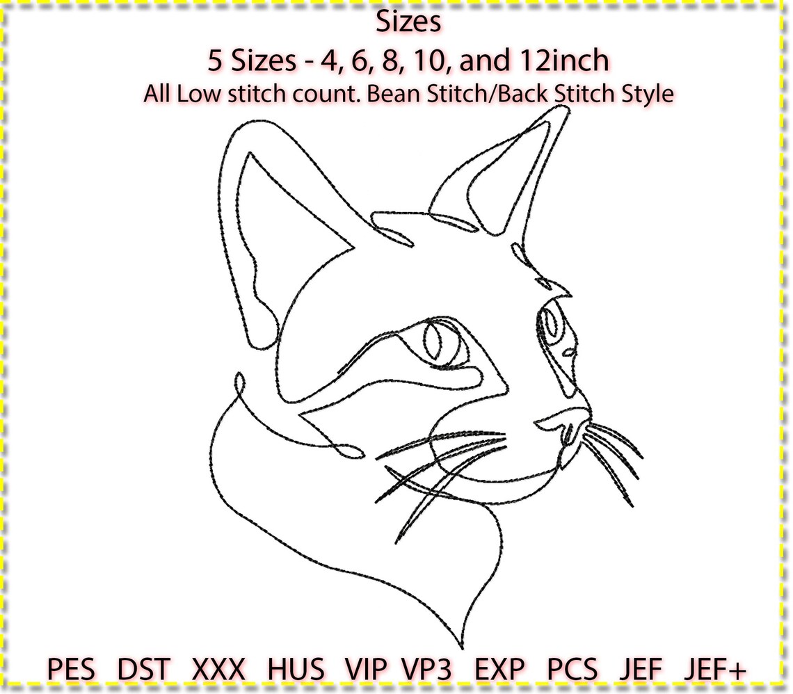 Cat Line Art Embroidery Design: Low Stitch Count (4-12 Inch) - Etsy