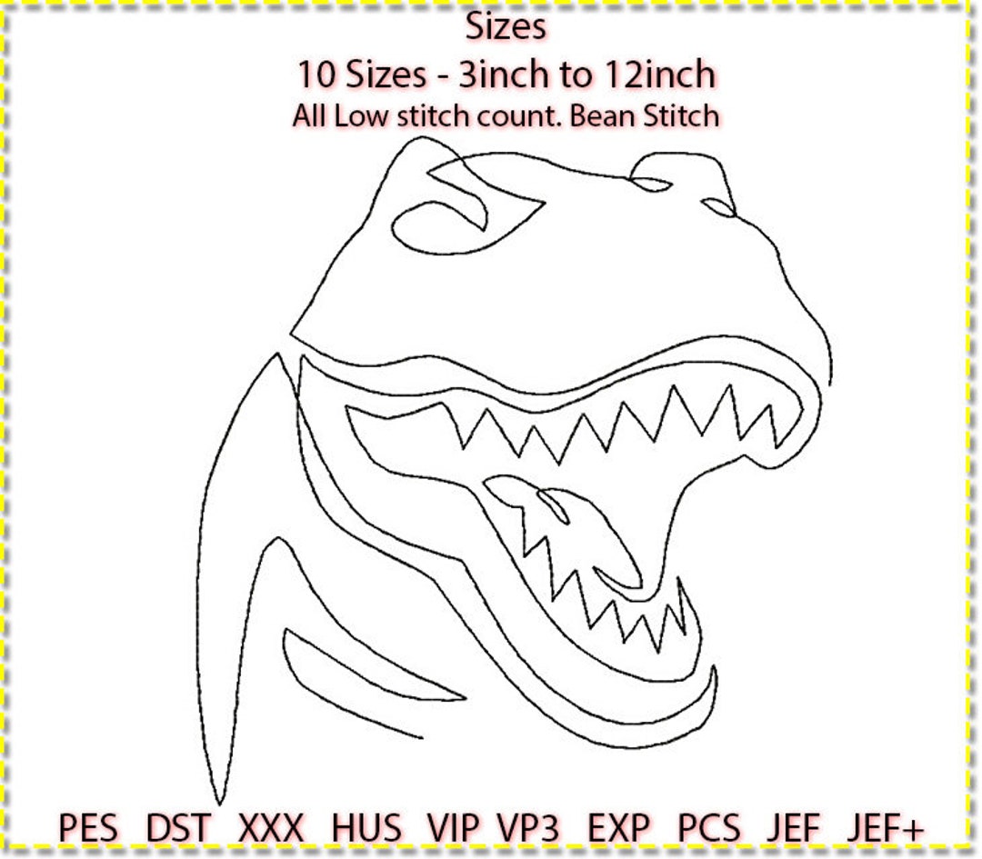 T Rex Line Art. Dinosaur Machine Embroidery, Line Art. Low Stitch Count ...