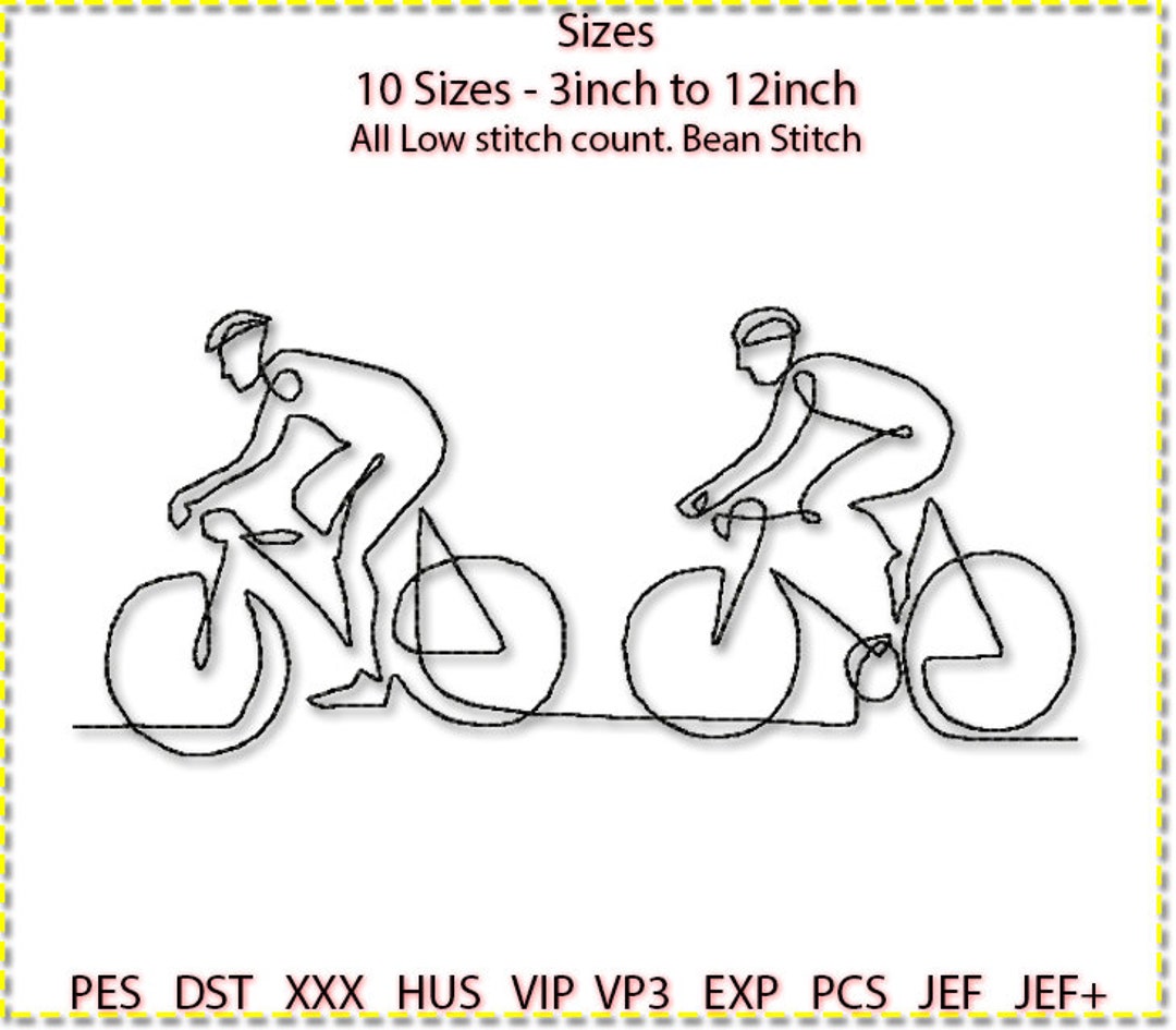 Cyclists Embroidery Design, Machine Embroidery, 10 Sizes. Low Stitch ...
