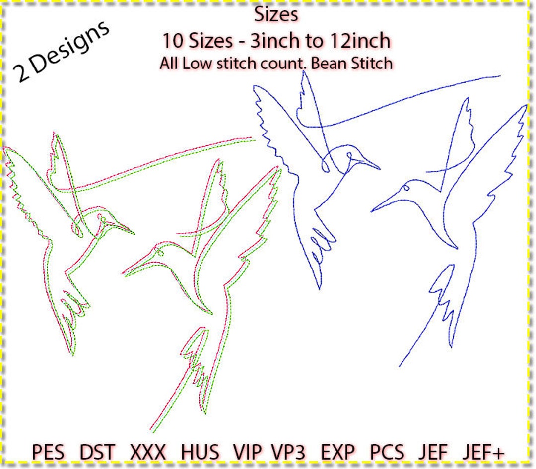 Hummingbirds Line Art. Machine Embroidery, Line Art. Low Stitch Count ...