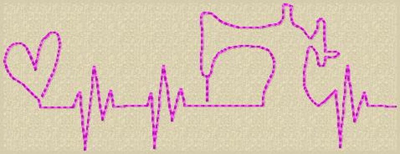 Sewing Machine Heartbeat Line Art Embroidery Design (3-12 Inch ...