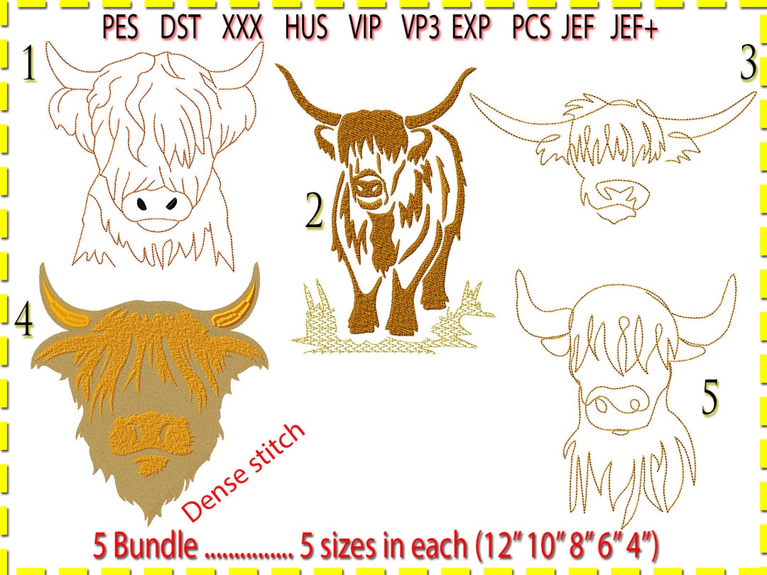 Highland Cow Embroidery Design: Machine Embroidery File (5 Sizes) - Etsy