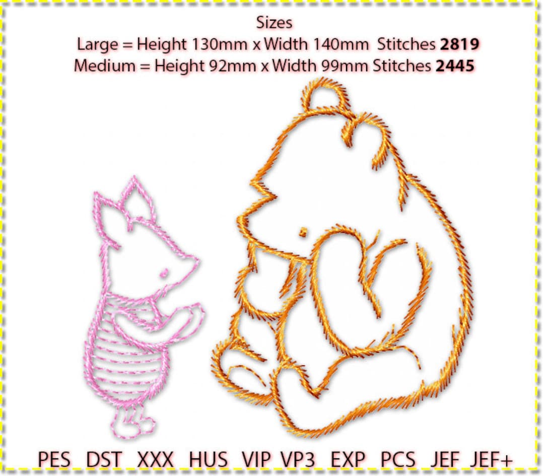 Classic Pooh and Piglet Line Art Embroidery Design, Classic Pooh Bear ...