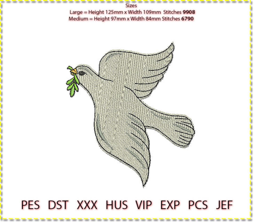 Dove Embroidery Design, Machine Embroidery, 5 Colour. 2 Sizes - Etsy