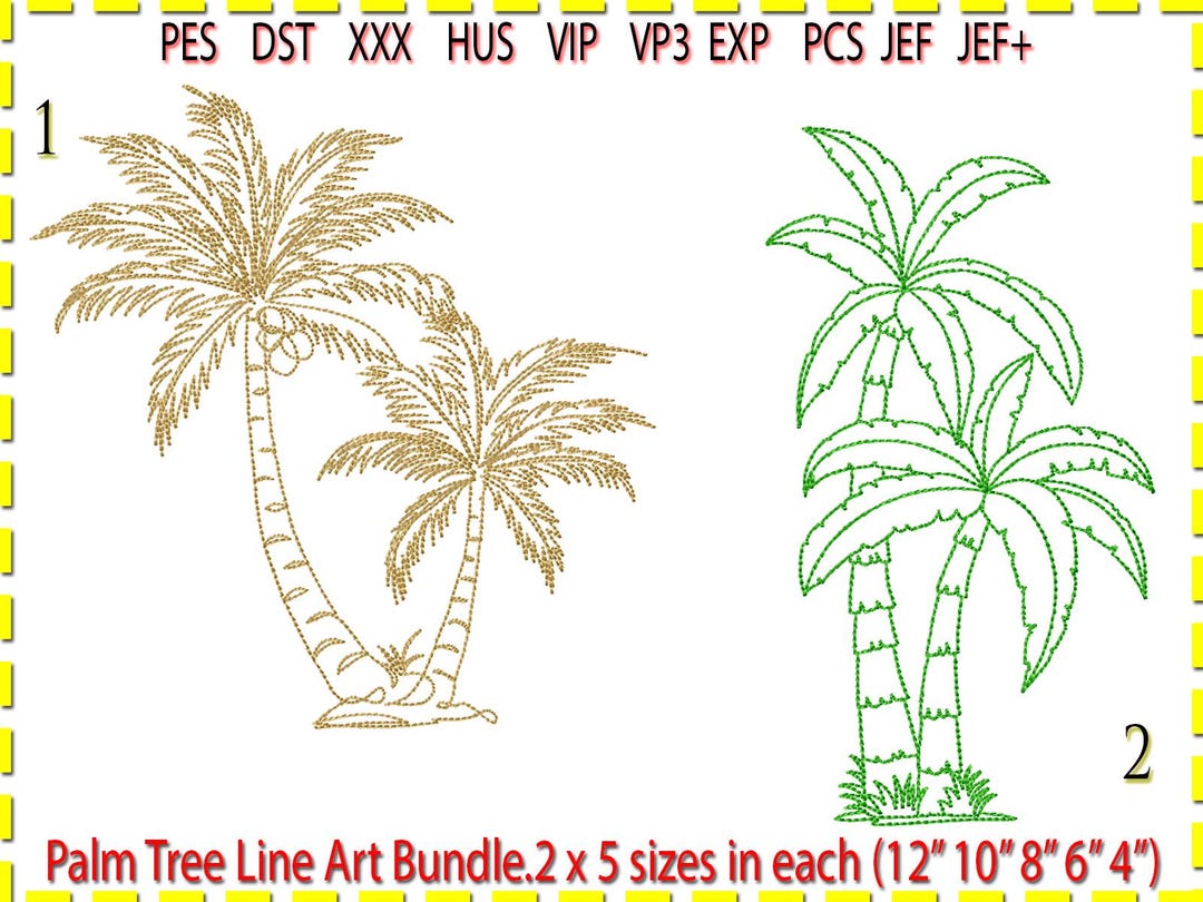 Palm Tree Line Art Set Machine Embroidery Design (digital Download) 2 ...