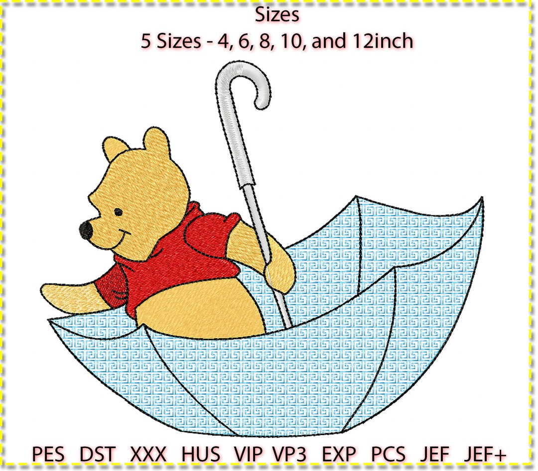 Sailing Pooh Embroidery Design, Winnie. 5 Colour. 5 Sizes 12" 10" 8" 6 ...