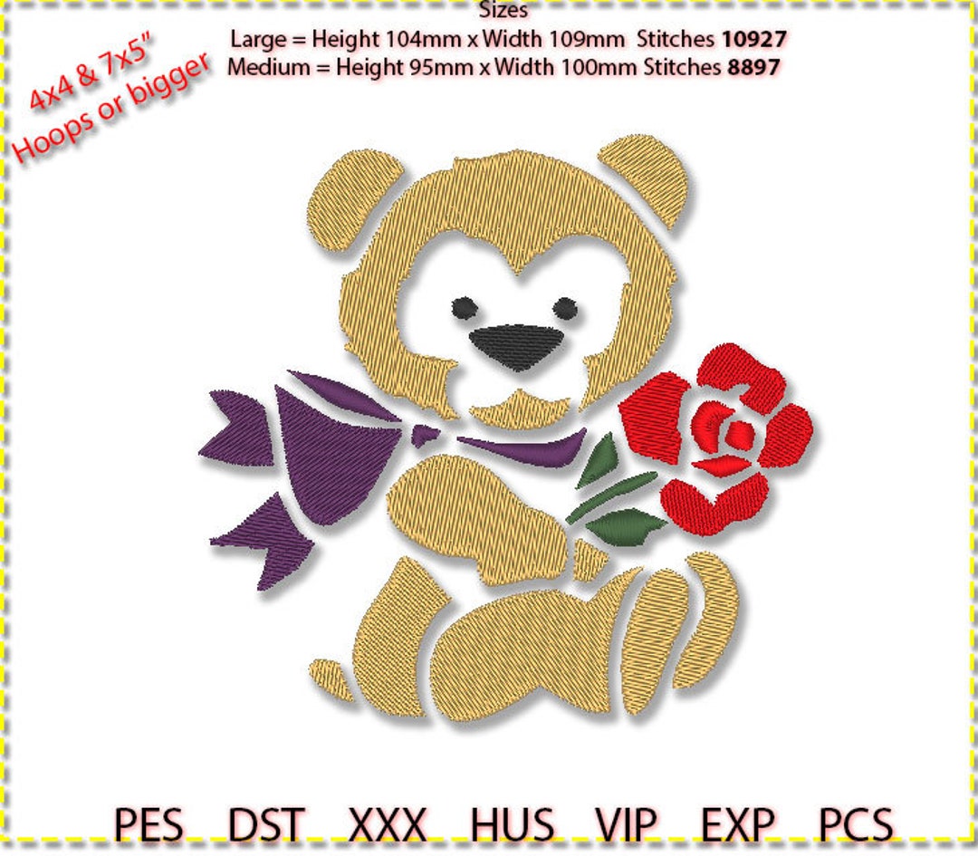 Teddy Embroidery Design, Machine Embroidery, 5 Colour. Cute Stencil ...