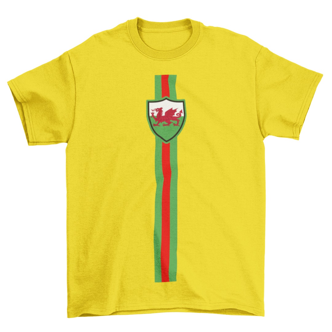 Wales Football T-shirt Yellow, Adults Kids Baby, Retro Stripe World ...