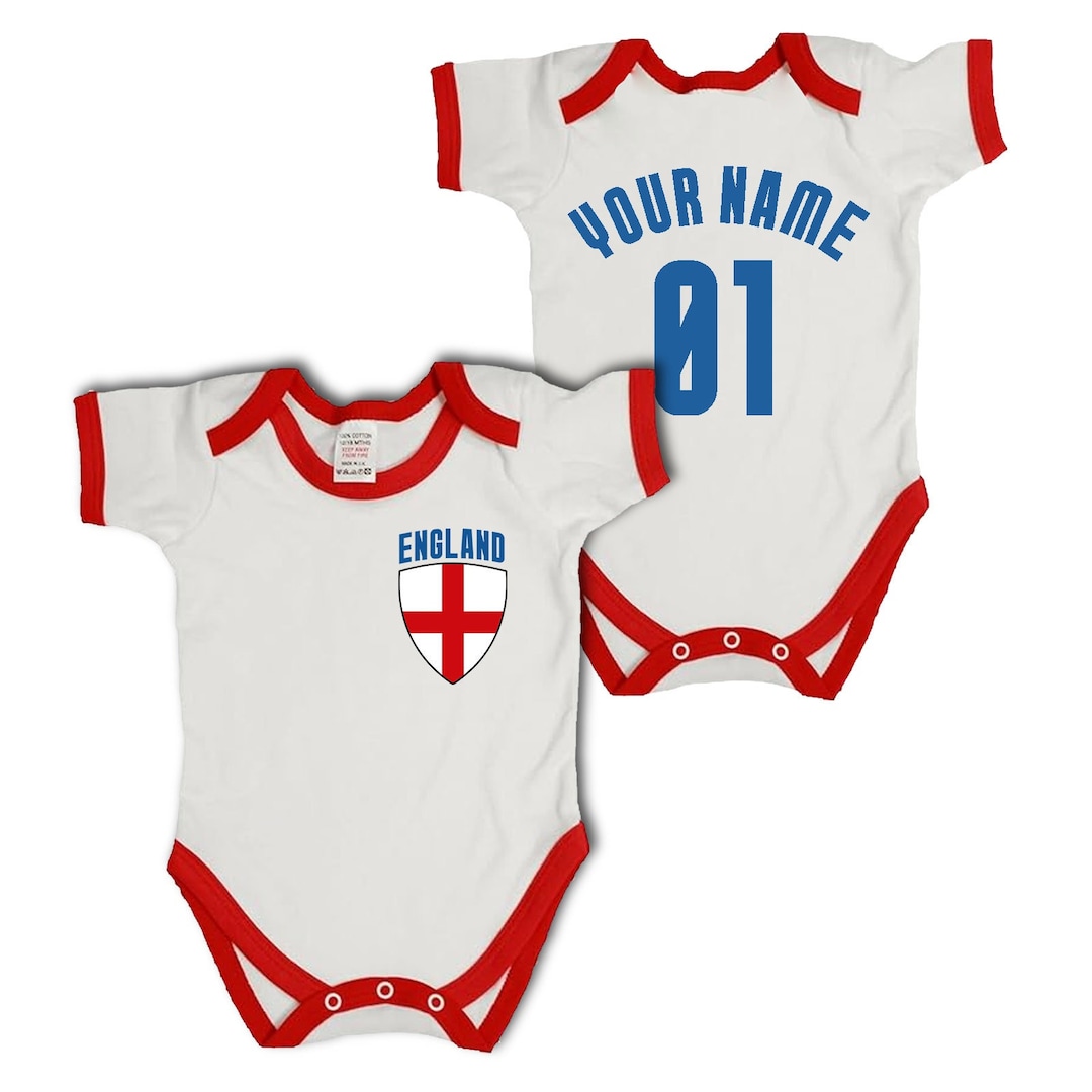 ENGLAND Personalised Babygrow, Name/number Baby Bodysuit, 100% Cotton ...