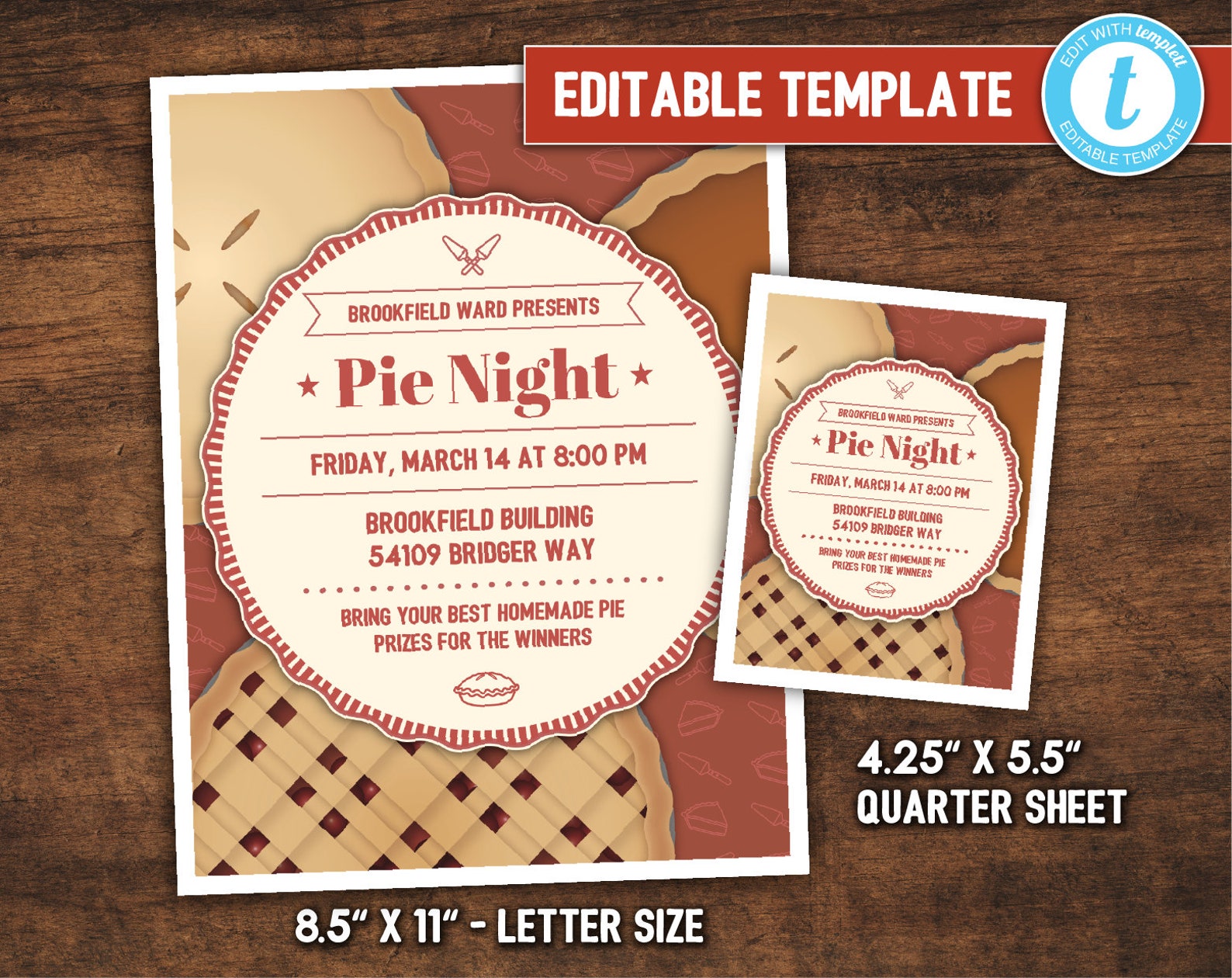 Pie Night Flyer and Poster - Editable Template - Etsy