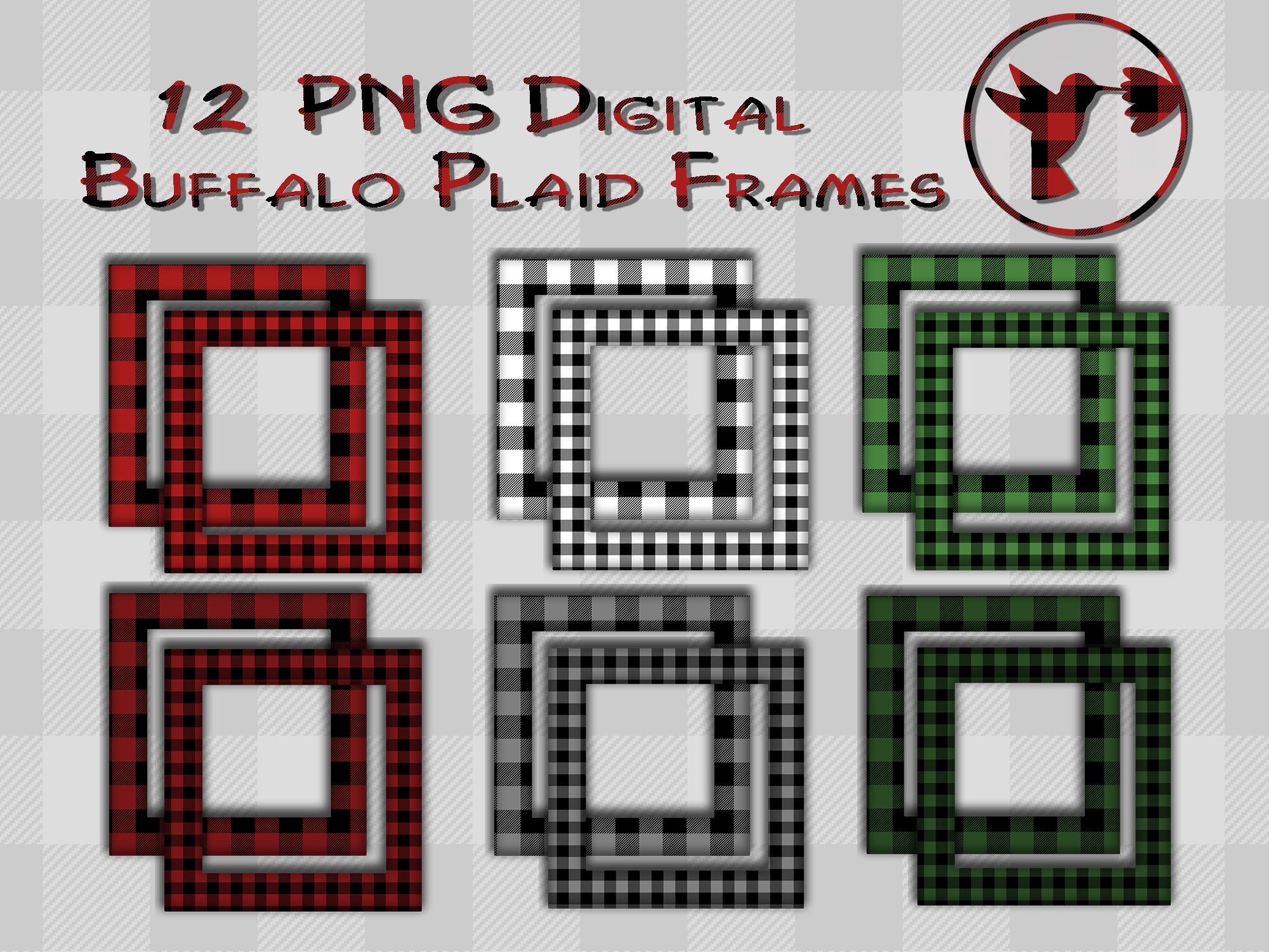 Buffalo Plaid Frame Clip Art in Red, Green White and Gray, High ...