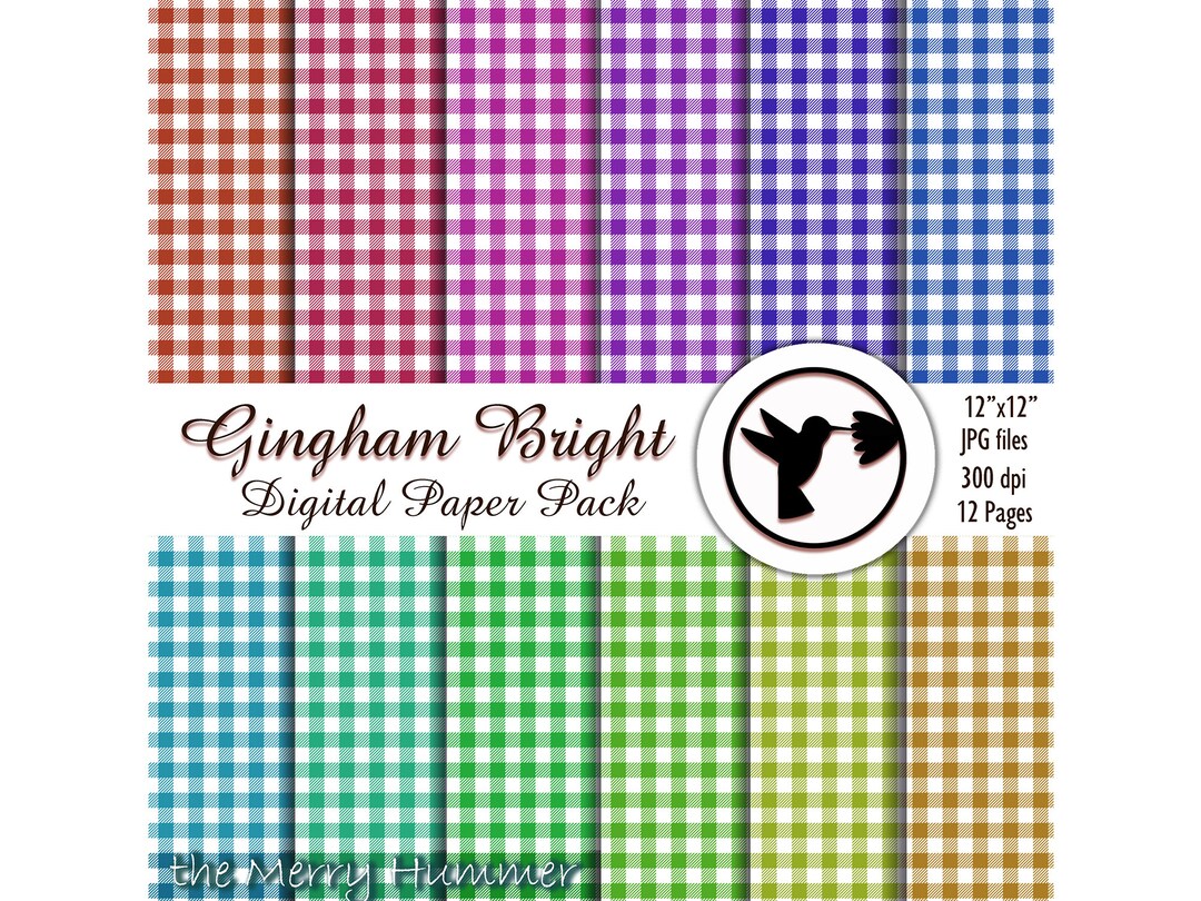 Gingham Check Digital Paper Pack in Bright Colors, Instant Download ...