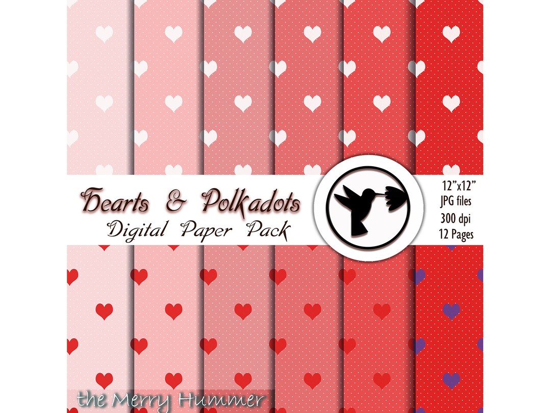 Heart Valentine Digital Paper, Background Papers of White and Red ...