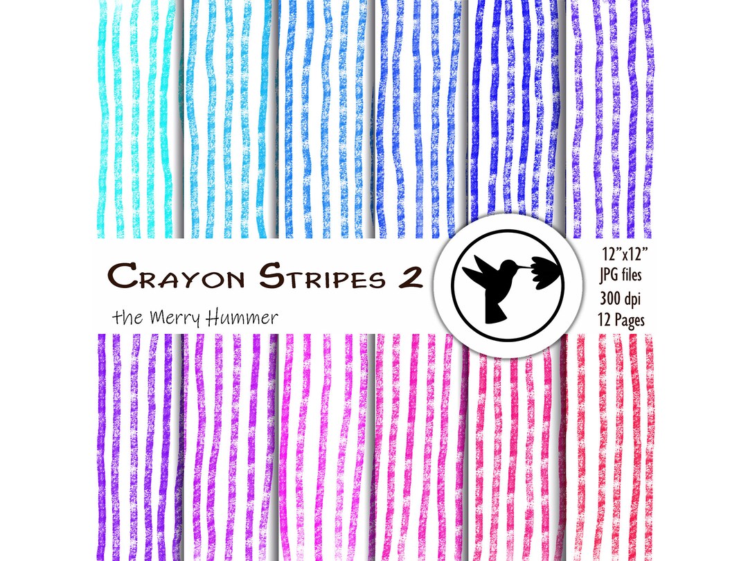 Digital Paper Pack, Crayon Stripes in a Rainbow of Color. Instant ...