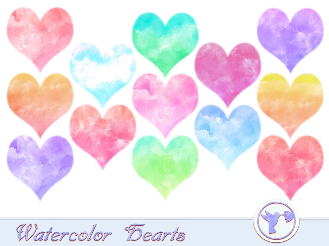 Watercolor Heart Clipart, 13 Png Valentine Clipart Hearts in Rainbow of ...