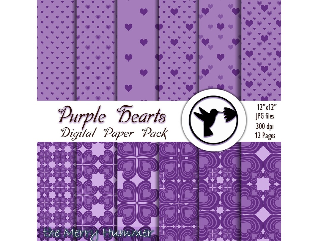 Purple Heart Digital Paper. Instant Download Purple Heart Papers. Tiny ...