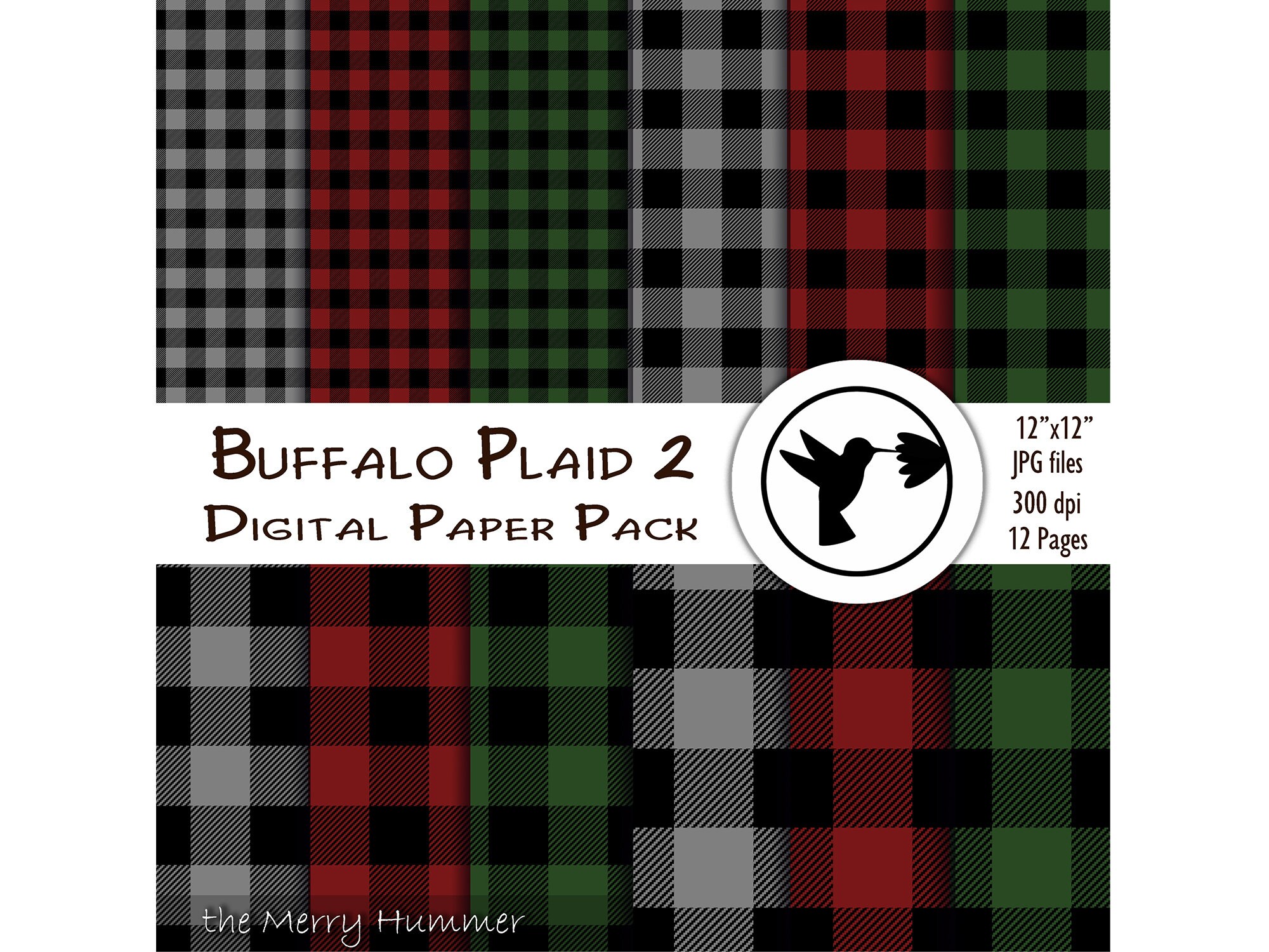 Buffalo Plaid Digital Paper, Instant Download of Red, Green and Gray ...