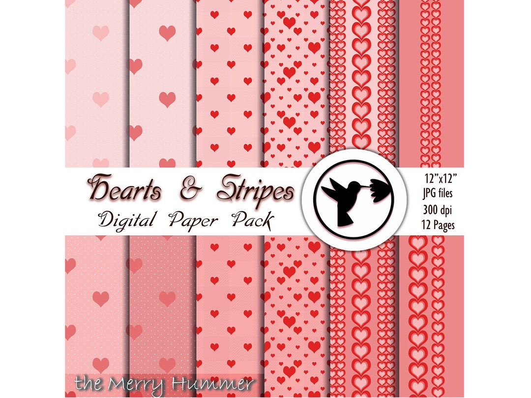 Heart Valentine Digital Paper, Background Papers of Pink and Red Hearts ...