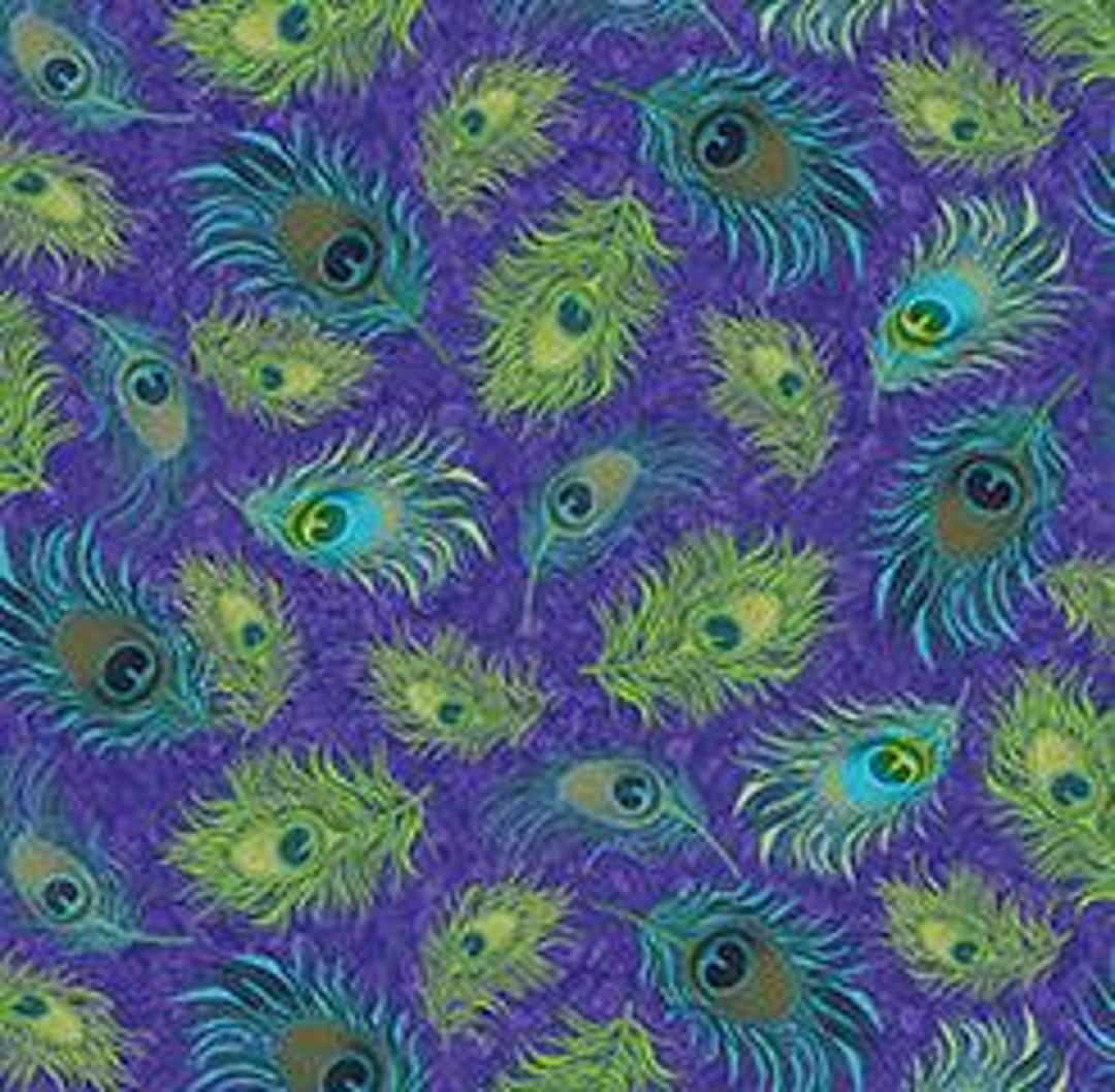 Peacock Blossoms - Blue Feather Toss Qt Fabrics - 29159-V - Etsy