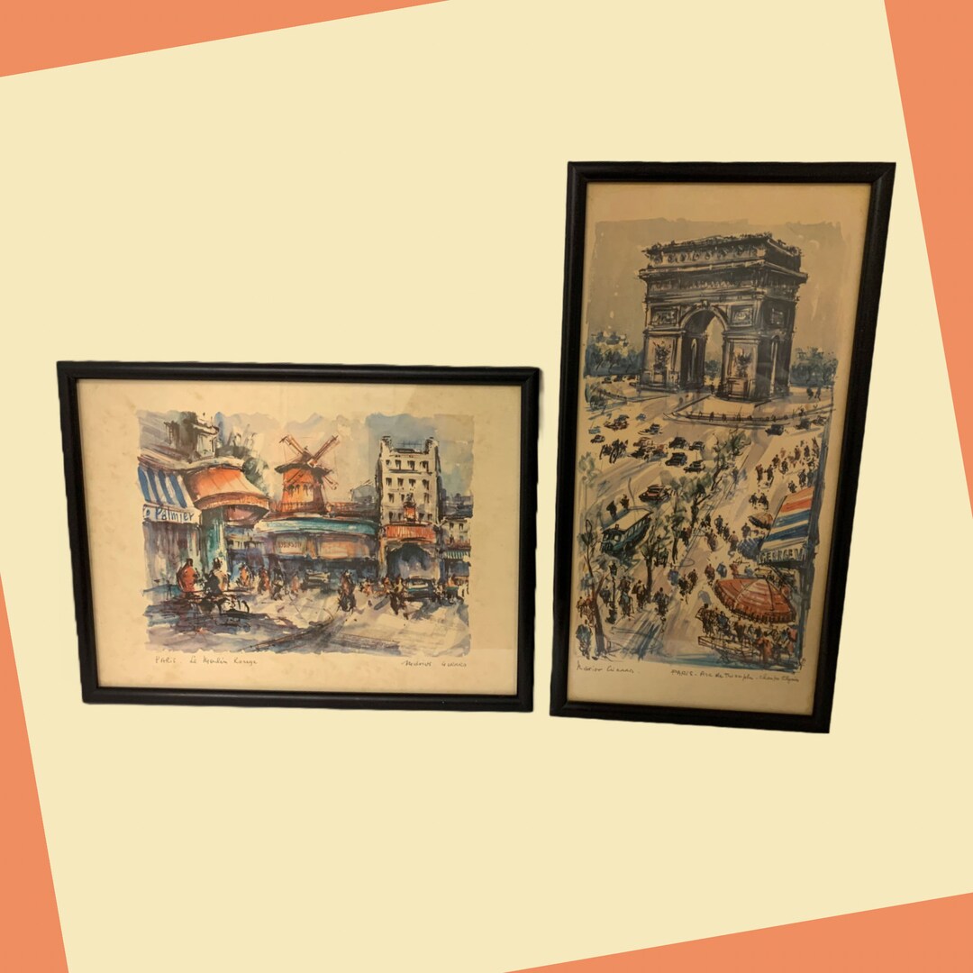 Paris Lithograph by Marius Girard Circa 1950-1960 Arc De Triomphe and ...