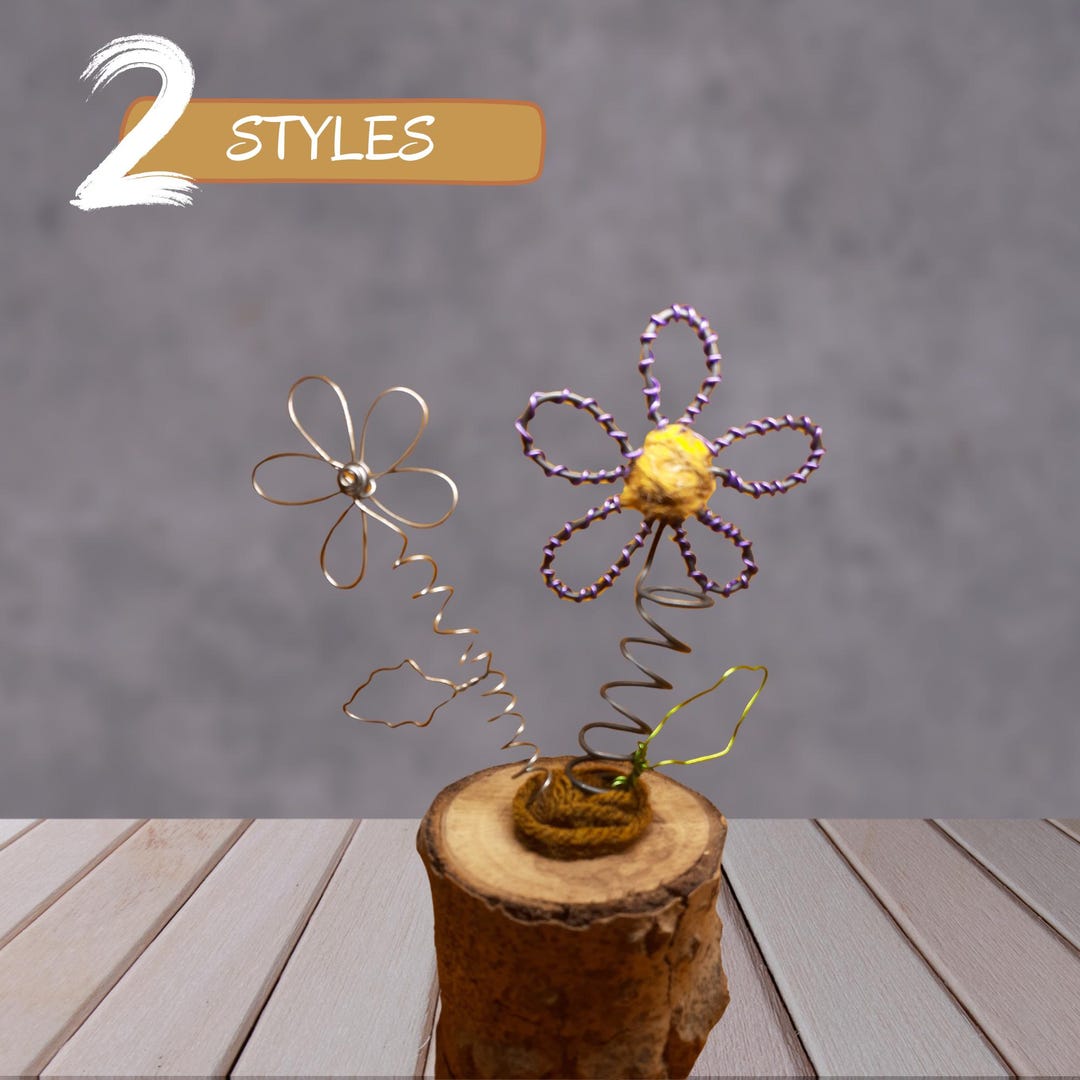 Metal Wire Flower Garden Gift Idea Reclaimed Wood Vase Metal Flower Art ...